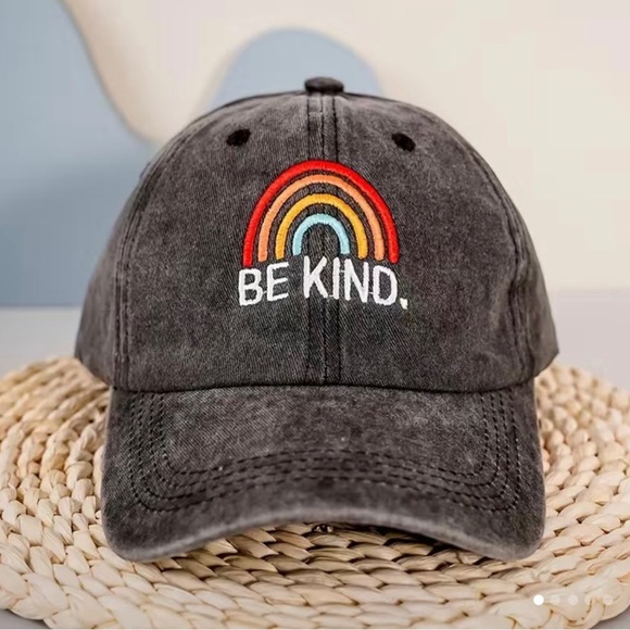 Accessories | New Black Washed Be Kind Rainbow Baseball Hat | Poshmark